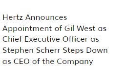 美国租车公司Hertz任命Gil West为首席执行官 - 电商派
